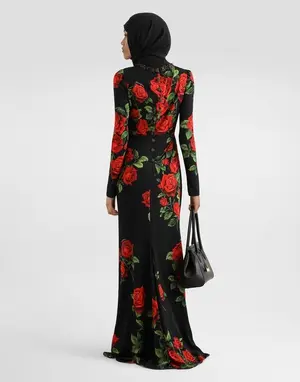 Dolce & Gabbana Rose-print Charmeuse Midi Dress - Multicolor