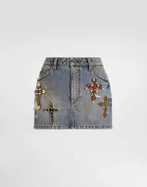 Dolce & Gabbana Denim Miniskirt With Embroidery Denim And Jeans Multi-colored