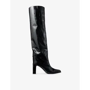 JIMMY CHOO Caly 85 Shiny Eel-embossed Leather Knee-high Boots - Black