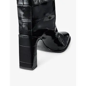 JIMMY CHOO Caly 85 Shiny Eel-embossed Leather Knee-high Boots