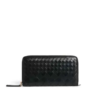 Officine Creative Woven Leather Ziparound Wallet - Black