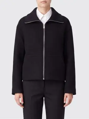 SEMICOUTURE Virgin Wool Short Coat With High Collar And Kangaroo Pocket - Black