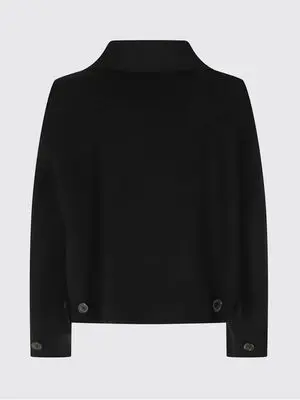 SEMICOUTURE Virgin Wool Short Coat With High Collar And Kangaroo Pocket - Black
