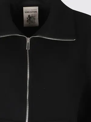 SEMICOUTURE Virgin Wool Short Coat With High Collar And Kangaroo Pocket - Black