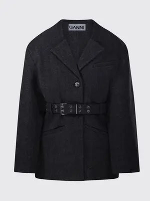 GANNI Short Single-breasted Belted Wool And Cashmere Coat