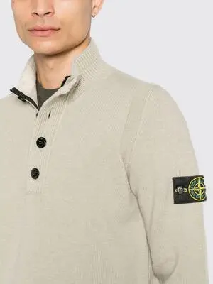 Stone Island Virgin Wool Turtleneck Sweater With Compass Logo Patch - Sand