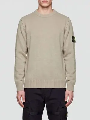 Stone Island Virgin Wool Crewneck Sweater With Compass Logo Patch - Beige