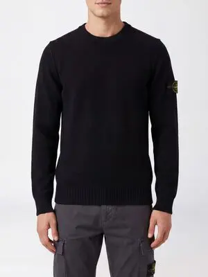 Stone Island Virgin Wool Crewneck Sweater With Compass Logo Patch Black