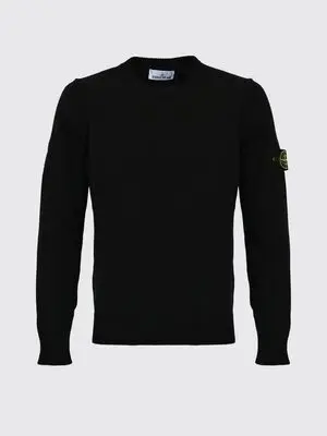 Stone Island Virgin Wool Crewneck Sweater With Compass Logo Patch - Black