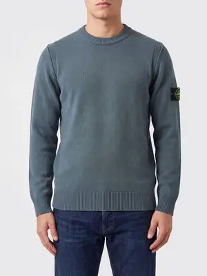 Stone Island Virgin Wool Crewneck Sweater With Compass Logo Patch - Blue