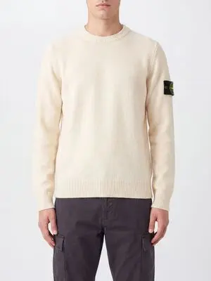 Stone Island Virgin Wool Crewneck Sweater With Compass Logo Patch - Ivory