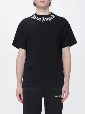 Palm Angels Cotton T-shirt With Printed Logo And Dropped Shoulders - Black