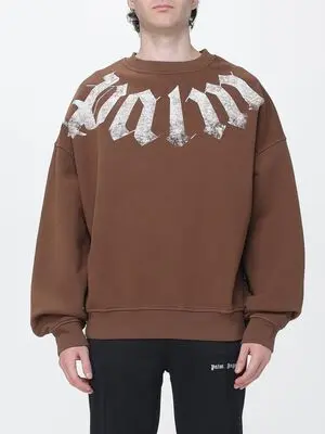 Palm Angels Oversized Crewneck Sweatshirt In Cotton With Printed Logo - Brown