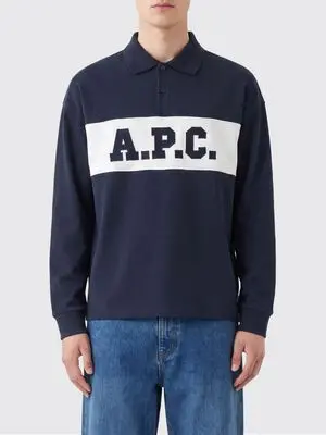 A.p.c. Long-sleeved Cotton Polo Shirt With Contrast Logo - Navy