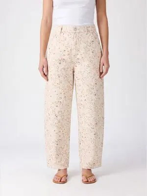 TELA High-waisted Floral Print Wide-leg Pants In Cotton