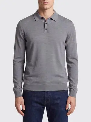 ZANONE Long-sleeved Knit Wool Polo With Three-button Placket - Grey