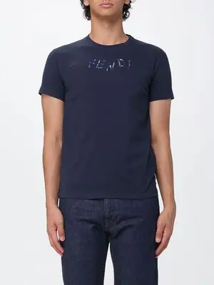 Fendi Slim Fit Cotton T-shirt With Contrast Embroidered Logo - Navy