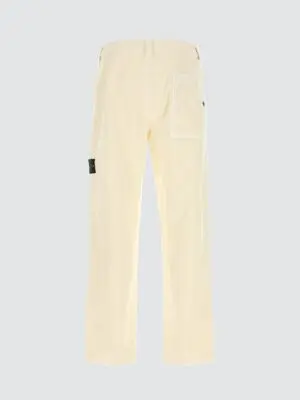 Stone Island Velvet Chino Trousers With Compass Logo Patch - Ivory