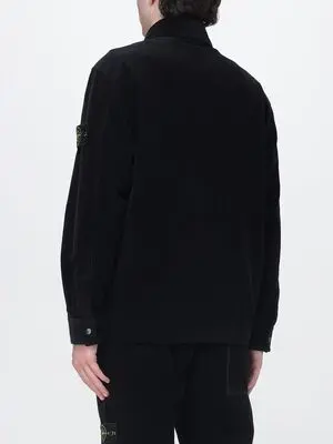 Stone Island Velvet Shirt Jacket With Compass Logo - Black