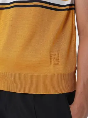 Fendi Striped Cotton Knit Polo Shirt With Contrast Tipping