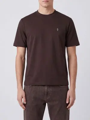 Eleventy Slim Fit Crewneck T-shirt In Pure Cotton With Tone-on-tone Logo - Brown