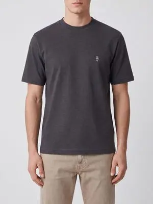 Eleventy Slim Fit Crewneck T-shirt In Pure Cotton With Tone-on-tone Logo - Grey