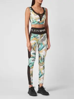 PLEIN SPORT High-waisted Tech Fabric Sports Leggings With Graphic Print