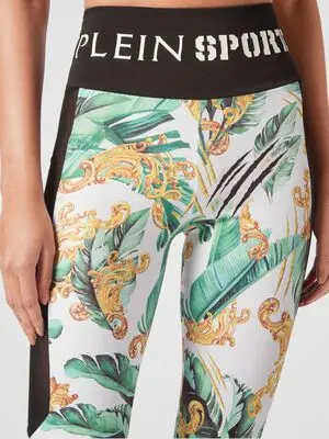 PLEIN SPORT High-waisted Tech Fabric Sports Leggings With Graphic Print