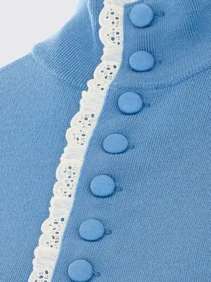 Chloé Cropped Slim Fit Wool Turtleneck With Ruffles And Embroidery