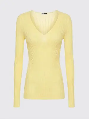 JIL SANDER Slim Fit Ribbed V-neck Sweater In Cashmere And Silk - Lime