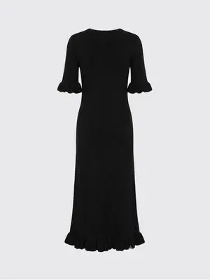 JIL SANDER Knit Midi Dress In Cotton Blend With V-neck And Ruffles