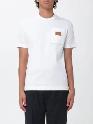 Fendi Cotton T-shirt With Patch Pocket And Applied Logo - Blue