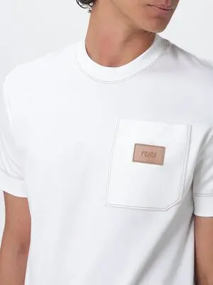 Fendi Cotton T-shirt With Patch Pocket And Applied Logo
