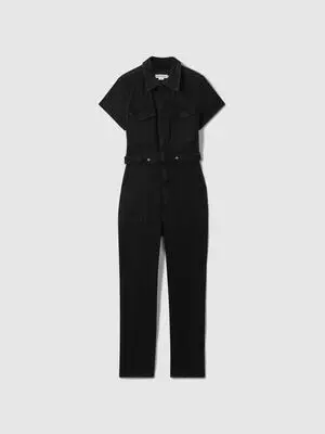 Good American Short Sleeve Utility Denim Jumpsuit - Black