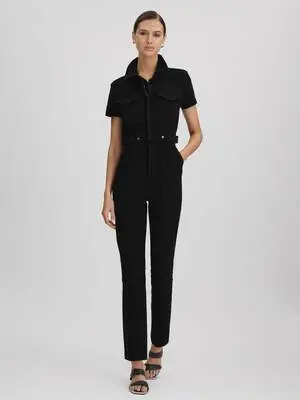 Good American Short Sleeve Utility Denim Jumpsuit