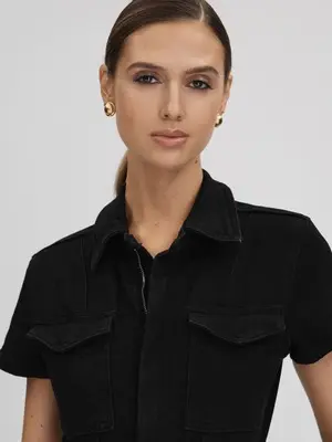 Good American Short Sleeve Utility Denim Jumpsuit