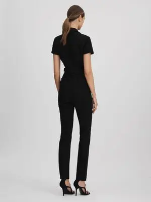 Good American Short Sleeve Utility Denim Jumpsuit