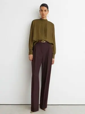 REISS Pintuck-detail Tie-back Blouse - Khaki Green