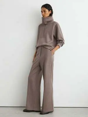 REISS Lyocell-wool Half-zip Sweatshirt - Fawn Brown