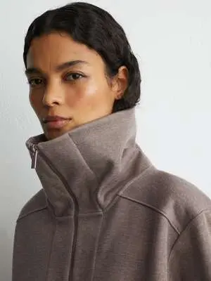 REISS Lyocell-wool Half-zip Sweatshirt - Fawn Brown
