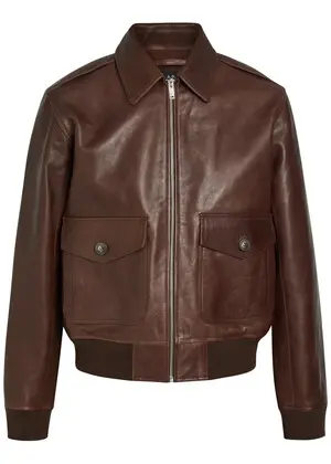 A.p.c. Leather Bomber Jacket - Brown