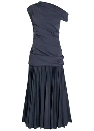 Simkhai Ammalie Gathered Cotton-blend Poplin Midi Dress