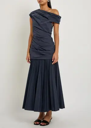 Simkhai Ammalie Gathered Cotton-blend Poplin Midi Dress