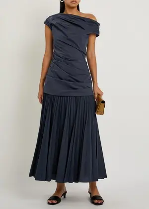 Simkhai Ammalie Gathered Cotton-blend Poplin Midi Dress