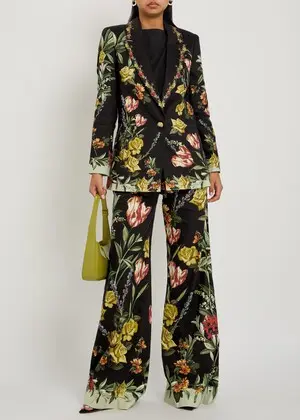 Alice + Olivia Denny Floral-print Linen-blend Blazer