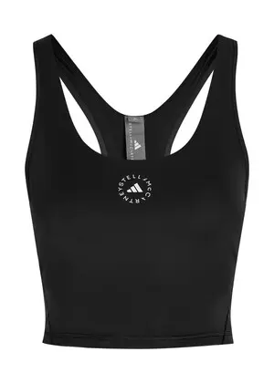 Stella McCartney Adidas X Logo-print Cropped Stretch-jersey Top - Black