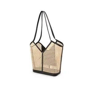 OHSUN Sophie Rattan & Leather Tote - Black