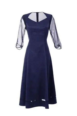 LUNA FASHION HOUSE Navy Jacquard Midi Dress - Blue