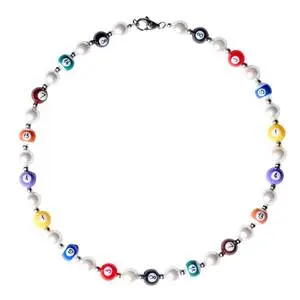 WHYAT Hand-painted Billiard Pearl Necklace - Green/blue/red