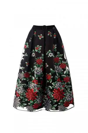 LUNA FASHION HOUSE Regina Embroidered Midi Skirt - Black